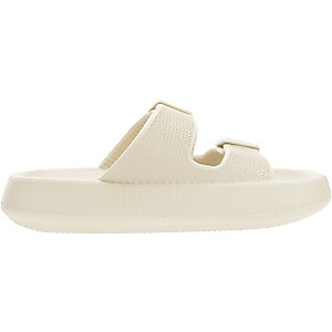 WHITIN Slides for Women Men Thick Sole Cushioned Pillow Slippers Waterproof Comfy Shoes Adjustable EVA Foam Bathroom Sandals Beach House Sandles for Ladies Male Beige