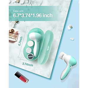 TOUCHBeauty Portable Facial Brush Set with Case & 3 Spin Brush Heads, 0.055mm Deep Pores Cleansing Bristle, Soft Silicone Massager Brush Face Exfoliator Brushes, Mini Travel Size Battery Powered