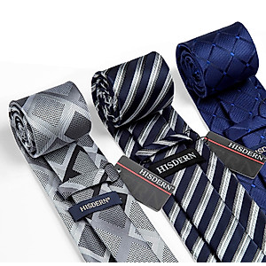 HISDERN Lot 3 PCS Classic Men's Tie Set Necktie & Pocket Square Elegant Neck Ties Collection,T3-10,One Size