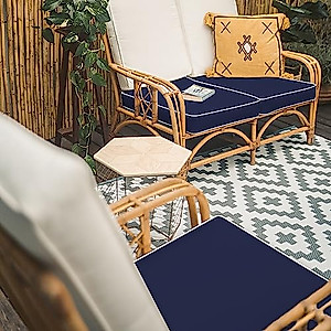 PNP FKJP 2 Pack Outdoor Chair Cushion 20" X 20" X 4", Waterproof Outdoor Seat Cushions with Non-Skid Ties, Navy (Cushion + Cover)
