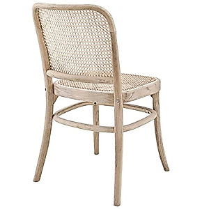Modway Winona Elm Wood Dining Side Chair with Cane Rattan Seat in Gray