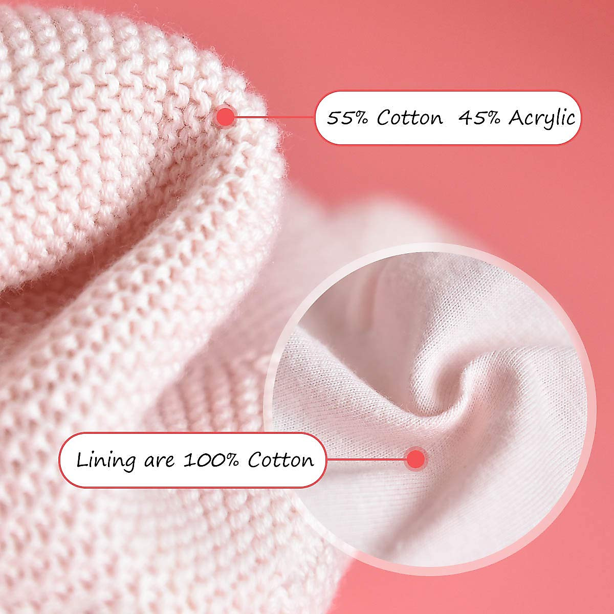 SOMALER Baby Knitted Winter Hats Infant Newborn Toddler Autumn Cute Earflap Cotton Lined Beanie Hat for Boys Girls Off-White