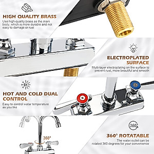 Commercial Bar Sink Faucet 4 Inch Center Deck Mount Bar Sink Faucet 2 Hole Brass Constructed & Chrome Polished with 3-1/2" Gooseneck Spout & Dual Lever Handles