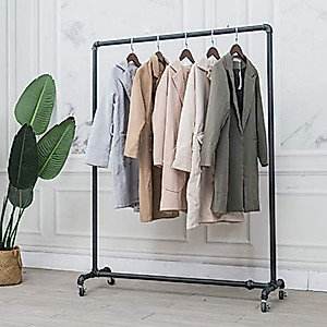 Tianman (47" Wx63 Tx16 D) Industrial Pipe Clothing Rack,Vintage Commercial Grade Pipe Clothes Racks,Rolling Rack for Hanging Clothes Retail Display,Heavy Duty Steampunk Iron Ballet Garment Racks
