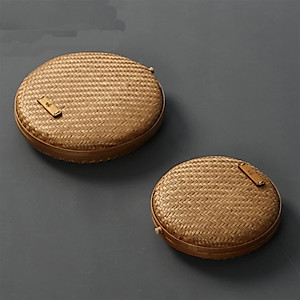 MSMMZ Egg Basket Handmade Rattan Tea Storage Basket Snack Box with Sundries Cover, Jewelry Tea, Egg Box (Color : S)