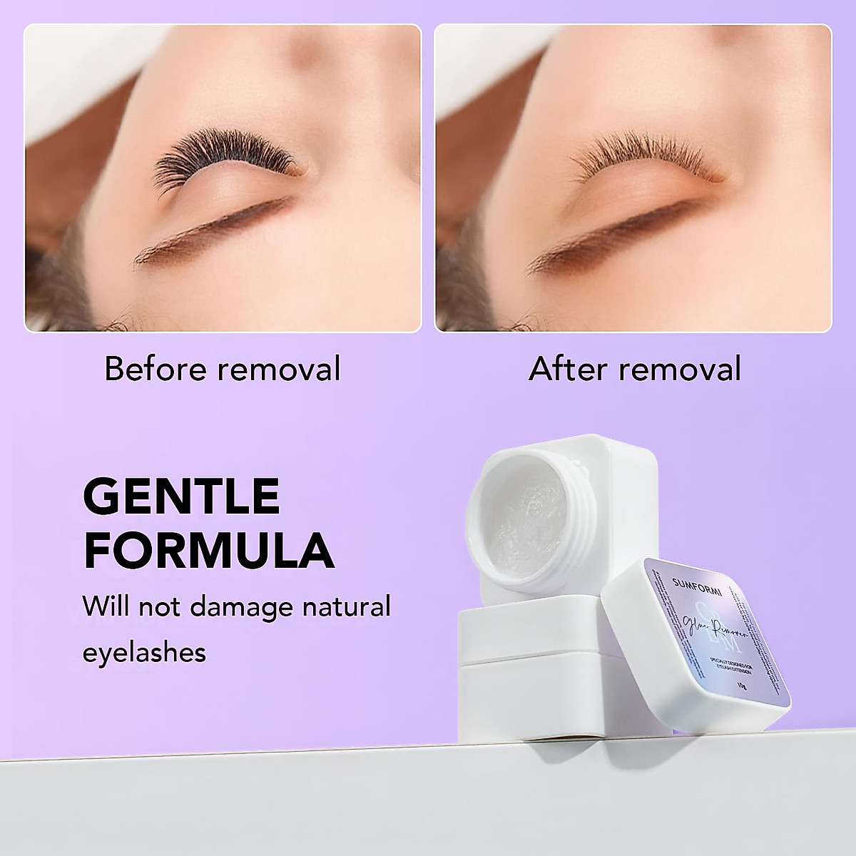 SUMFORMI Eyelash Extension Remover Cream Lash Remover 30-60s Fast and Safe Dissolve -10g Lash Glue Remover Cream Low Irritation Cream for Sensitive Skin Professional Use Only Eyelash Remover