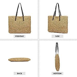 Woven Beach Bags for Women Large Straw Bags Woven Straw Tote Beach Bag With Zipper Summer Handmade Purse