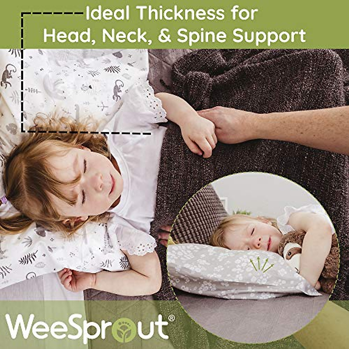 WeeSprout Toddler Pillow - Organic Cotton Shell & Pillowcase, Small Kids Pillow for Sleeping & Travel, Soft & Supportive Polyfiber Filling, Machine Washable, 18 x 13 x 3, White