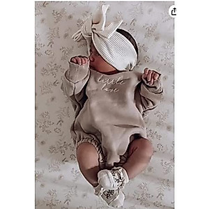 OikMombiu Newborn Baby Girl Boy Valentine's Day Outfit Little Love Crewneck Sweatshirt Onesie Bubble Romper Spring Fall Clothes(Little Love Purple, 3-6 Months)