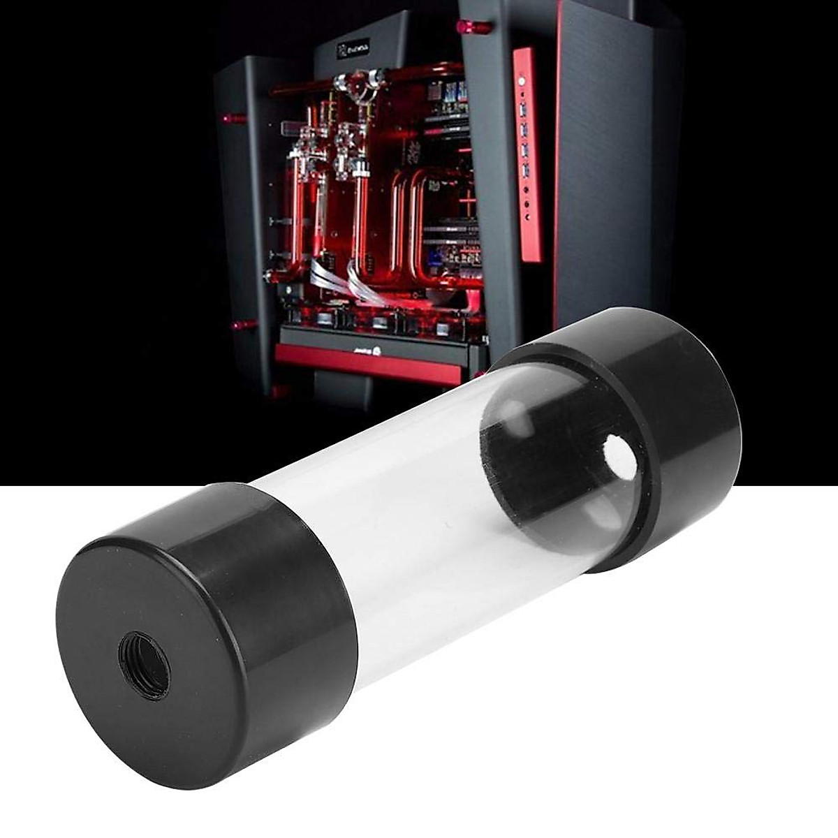 ASHATA Cylinder Water Cooling, 150mm Transparent Fast Cooling Water, G1/4 Thread Heat Exchanger Water Cooling Reservoir Radiator for PC Comp