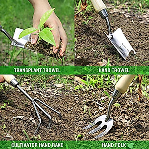 WORKPRO Garden Tools Set, 7 Piece, Stainless Steel Heavy Duty Gardening Tools with Wooden Handle, Including Garden Tote, Gloves, Trowel, Hand Weeder, Cultivator and More-Gardening Gifts For Women Men
