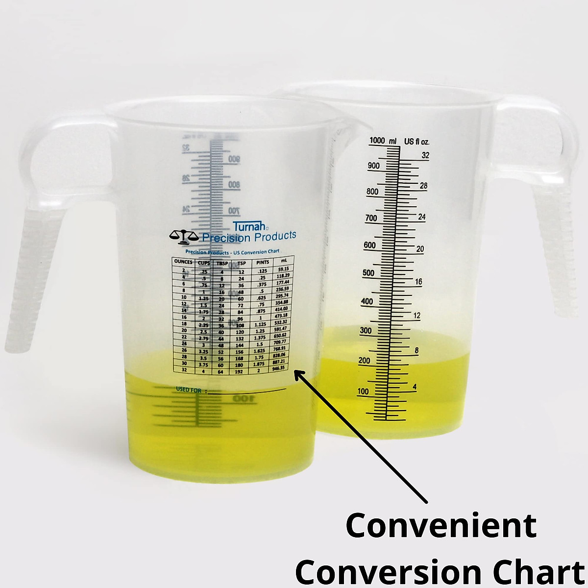 32oz (1 Quart) Measure Pitcher with Convenient Conversion Chart – Extra Strong Food Grade – Great for Cooking, Home Hobbies, Shop Oil and Fluids, Spa Chemicals with High Chemical Resistance by Turnah