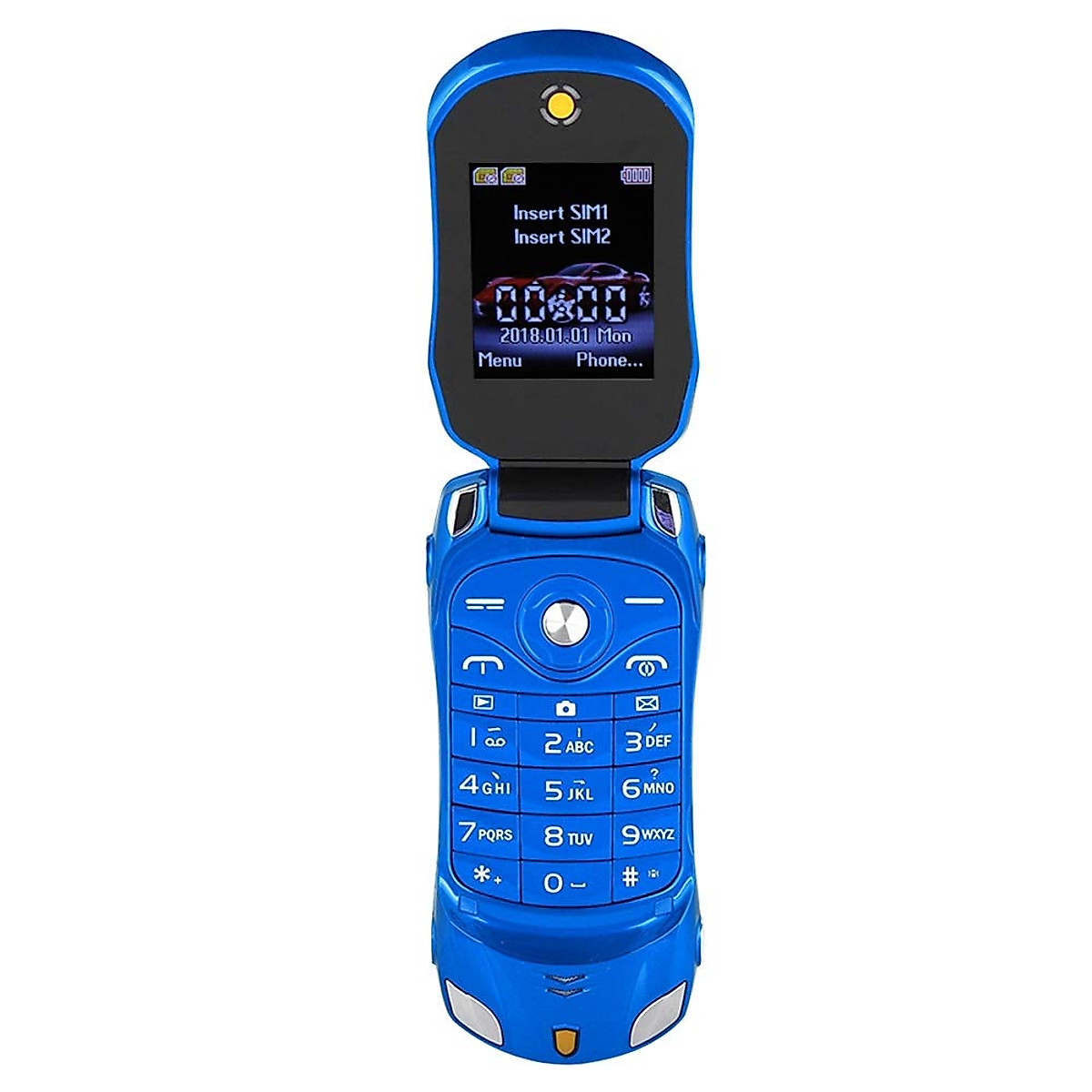 Car-Shaped Flip Phone for Senior & Kids, Flip Keypad 2G GSM Cell Phone 100-240V, Support MP3, Camera, Video Playback, Recording, Radio, Bluetooth, Calculator(Blue)