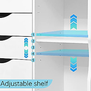 QDSSDECO 5-Drawer Chest with 1 Door, Wooden Storage Chest of Drawers, Mobile Dresser Cabinet with Wheels, Printer Stand for Home Office Bedroom