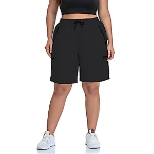 SEKINO Women's Plus Size Hiking Cargo Shorts Lightweight Quick Dry Summer Shorts Athletic Outdoor Shorts Zippered Pockets Black 3X