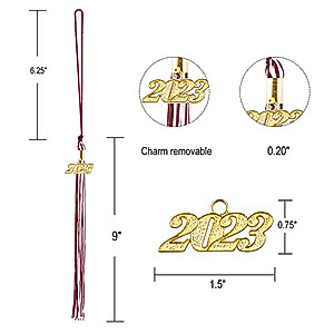 2PCS 2023 Graduation Tassels, 2023 Year Graduation Tassel with Gold 2023 Year Charm, Graduation Hat Decoration Tassel for Graduates, 2023 Tassel for Graduation Party Ceremonies Gift(Maroon and White)