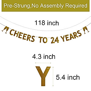 Betteryanzi Gold Cheers to 24 Years Banner,Pre-strung,24th Birthday / Wedding Anniversary Party Decorations Supplies,Gold Glitter Paper Garlands Backdrops,Letters Gold CHEERS TO 24 YEARS