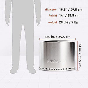 Solo Stove Bonfire 2.0, Smokeless Fire Pit | Wood Burning Fireplaces with Removable Ash Pan, Portable Outdoor Firepit - Ideal for Camping, Stainless Steel, H: 14 in x Dia: 19.5 in, 20 lbs