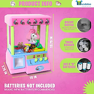 Bundaloo Claw Machine Arcade Game with Sound, Unicorn Themed Mini Candy Grabber Prize Dispenser Vending Toy for Kids, Boys & Girls