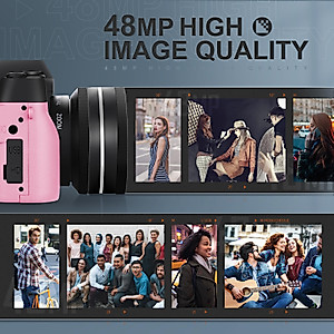 G-Anica Digital Cameras for Photography, 4K 48MP Video Camera, 16X Digital Zoom Vlogging Camera for YouTube, Travel Camera with 32GB SD Card and Wide Angle Lens Macro Lens（Pink）