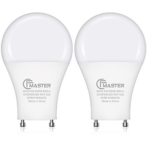 JIANGSILING GU24 Led Light Bulb, 9W(60W Equivalent), 5000K Daylight, A19 Shape GU24 Light Bulb, 800 Lumens GU24 Led Bulbs, CRI 85, Non-Dimmable ETL Listed(2-Pack)