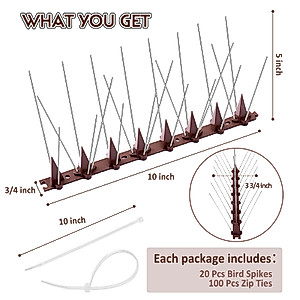 Bird Spikes, Upgraded Bird Spike Stainless Steel, Birds Deterrent Devices Outdoor, Fence Kit for Deterring Small Bird, Crows and Woodpeckers, Balcony, Wall, Railing, Refuse, 10 Pack Covers 8.4'