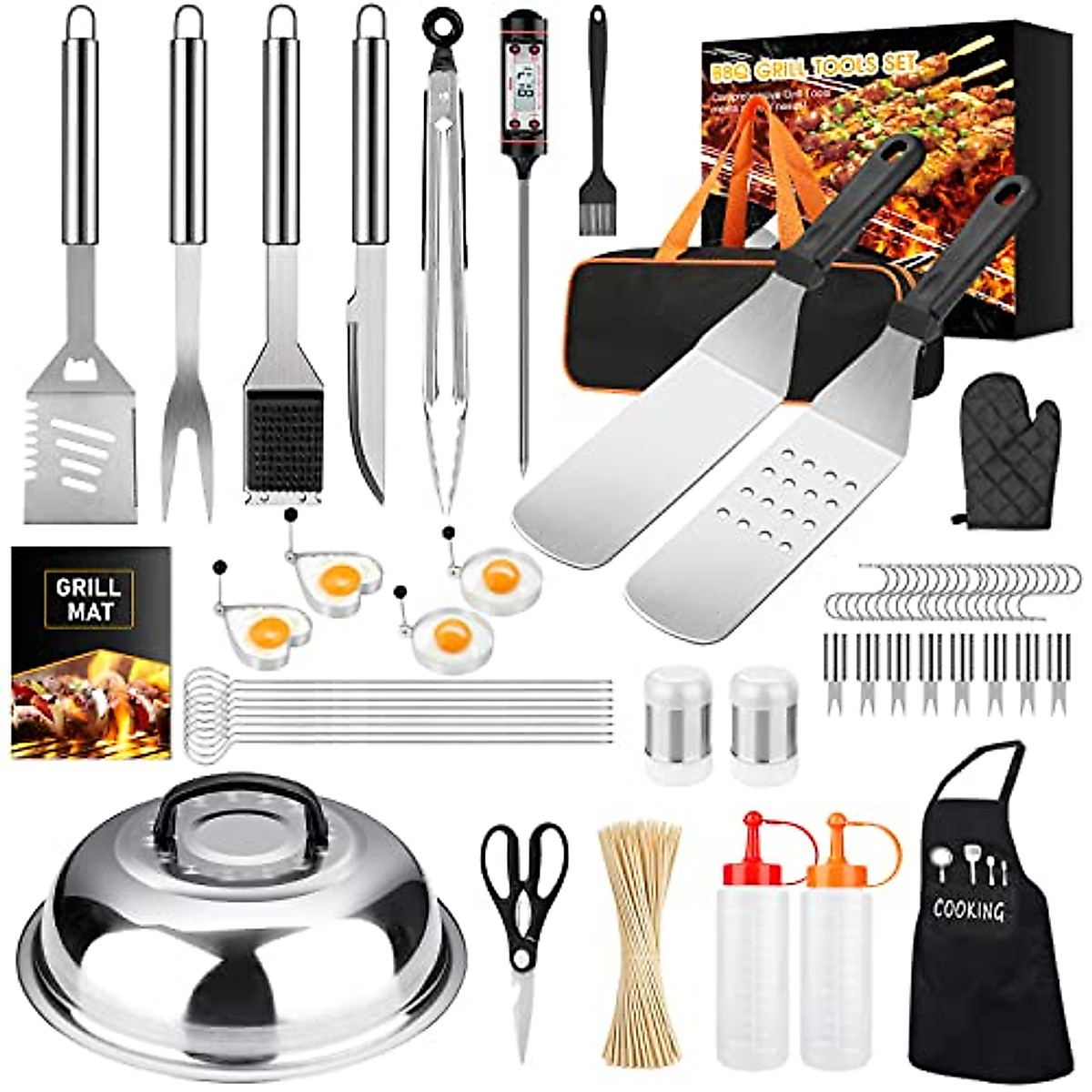 Griddle Accessories Kit,147pcs Flat Top Grill Accessories Set for Blackstone and Camp Chef,Professional Grill BBQ Spatula Set with Basting Cover,Spatula,Scraper,Bottle,Tongs,Egg Ring,Thermometer