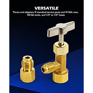 Orion Motor Tech AC Adapter Tool Kit, 8-Piece AC Gauge Hose Conversion Adapters Including R134A Can Tap, R134A Quick Couplers, R410 Adapters, Tank Adapter and Valve Core Remover