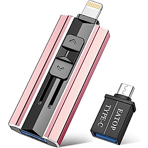 EATOP USB Flash Drive, iPhone Memory Stick Storage for Photos and Videos, iPhone Photo Stick Storage Flash Thumb Drive Compatible with iPhone iPad Android and Computers (Rose Gold)