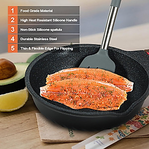 3 Pack Silicone Spatulas, Solid & Slotted Turner Spatula Set for Nonstick Cookware, High Heat Resistant BPA Free Rubber Kitchen Cooking Utensils, Idea for cooking Fish, eggs, steak, Baking - Gray