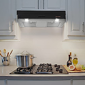 30 Inch Under Cabinet Range Hood, thermomate 230CFM Slim Vent Hood with 3 Speed Exhaust Fan, Insert Ducted Range Hood with 2 LED Lights, Black