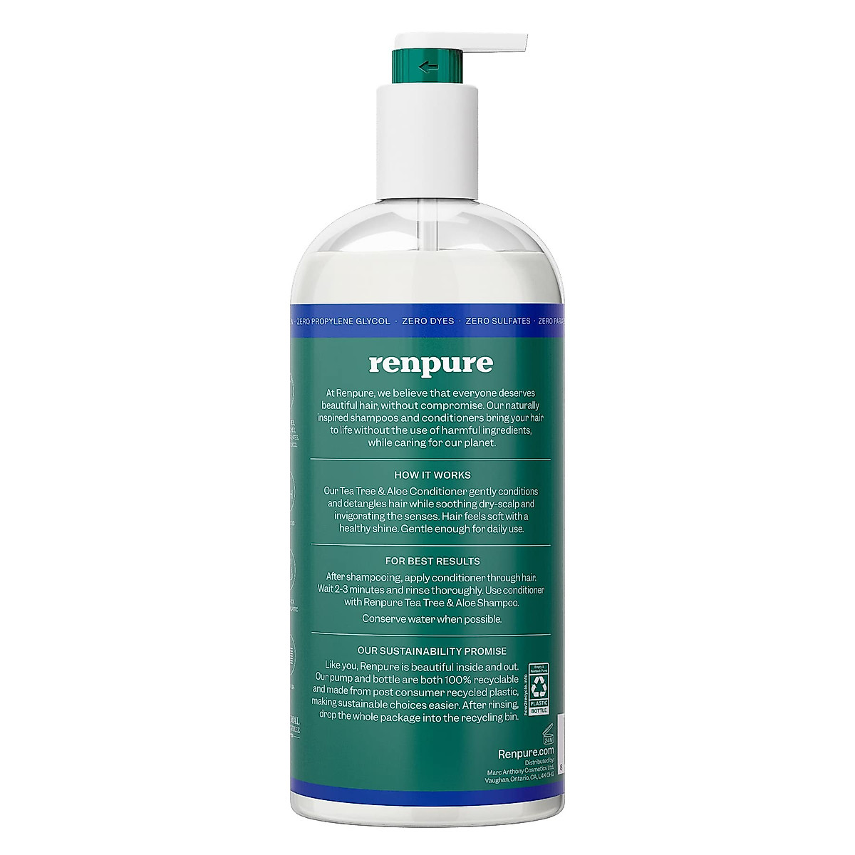 Renpure Tea Tree and Aloe Refreshing Conditioner - Soothes Dry Scalp - Leaves Hair Soft and Hydrated - Gentle Formula - Suitable for Daily Use - Dye Free - Recyclable, Pump Bottle Design - 32 fl oz