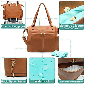 MOMINSIDE Diaper Bag Tote Leather Diaper Bag Backpack for Mom Dad Large Travel Diaper Tote Baby Bag for Boys Girls with 4 Insulated Pockets, Changing Station, Shoulder Straps