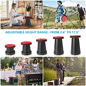 Upgraded Portable Collapsible Telescopic Stool, Sturdy Foldable Stool with Load Capacity of 400lbs, Retractable Camping Stool for Hiking, Fishing Tours BBQ Parties Indoor & Outdoor Activities(Red)