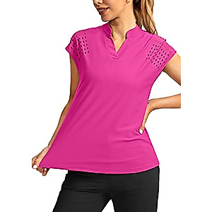 Soothfeel Women's Golf Shirt Cap Sleeve V Neck Polo Shirts Lightweight Quick Dry Workout Tennis Shirts Tops for Women(Rose, Large)