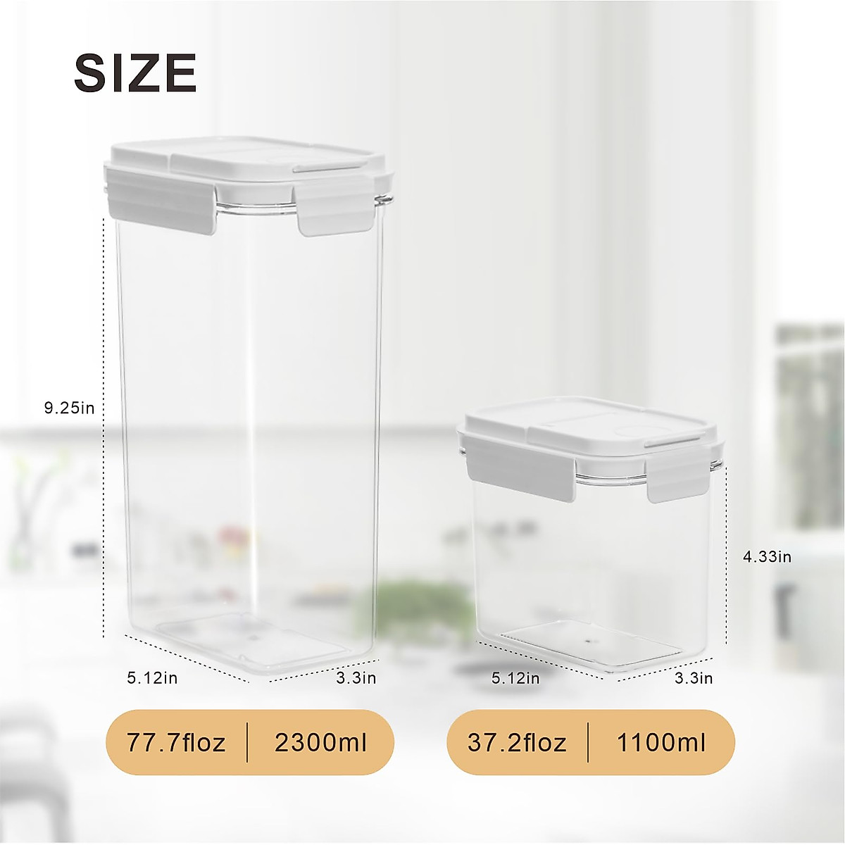 XhOSLAnd Cereal Containers Storage Set, 4 PCS Airtight Food Storage Containers with Flip-Top Lids, Plastic Cereal Organizer Dispenser for Kitchen, Pantry Organization Storage