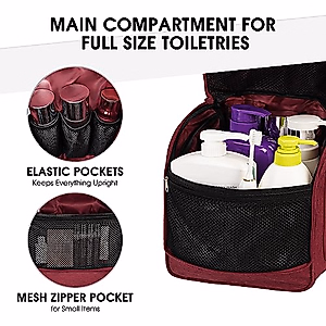 WANDF Hanging Toiletry Bags for Full Size Toiletries Travel Makeup Bag Cosmetic Organizer Shower Bathroom Bag for Women(Red L)