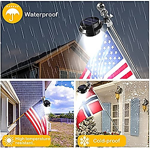 Solar Flag Pole Light, White 6000k Bright 13LEDs for 5ft 6ft Flag Pole Light Solar Powered, Waterproof Outdoor Flagpoles Led Lights Outside House Garden Yard American Flags Decorations, Black Round