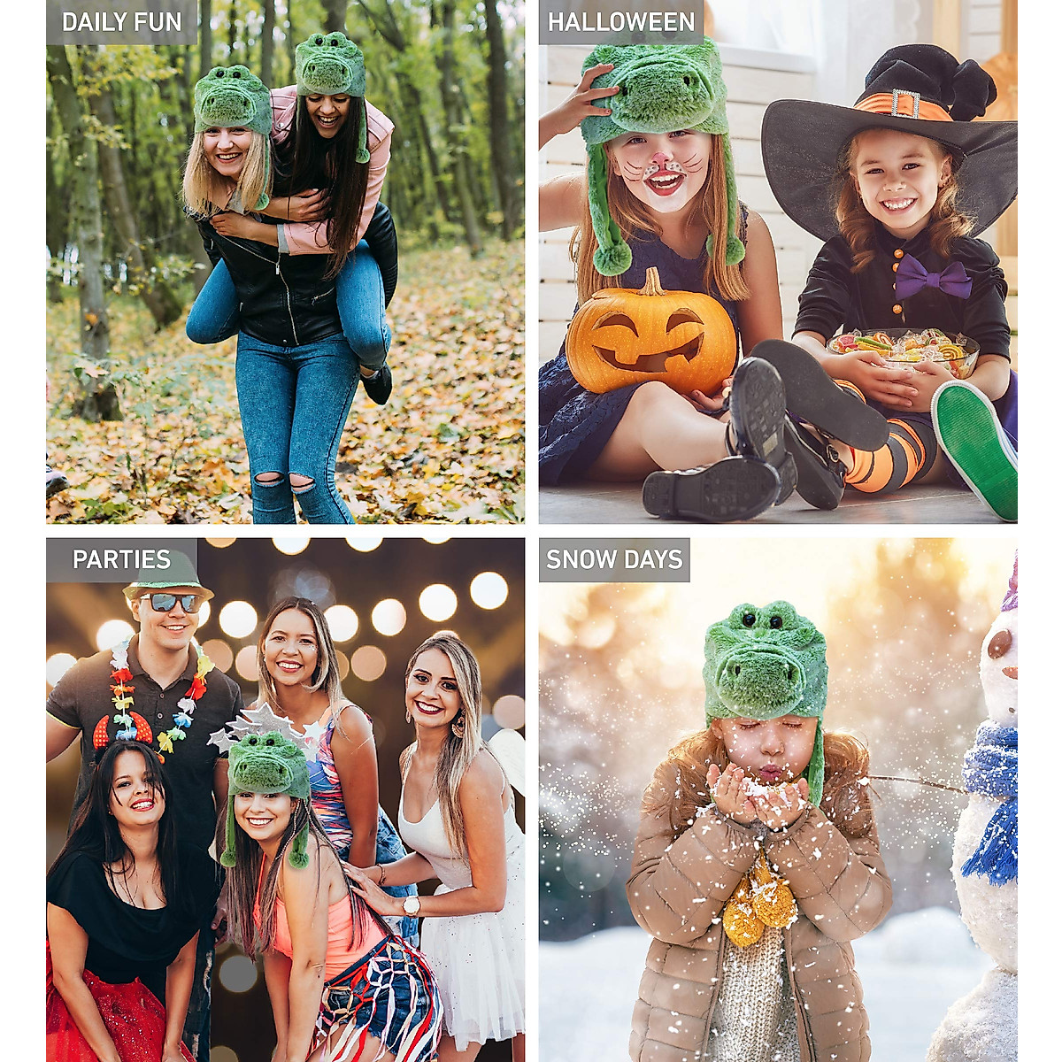 DolliBu Alligator Plush Hat - Soft Stuffed Animal Winter Hat, Novelty Alligator Hat with Cozy Fleece, Warm Fluffy Beanie, Funny Adults and Kids Hat with Ear Flaps For Halloween or Cosplay - One Size