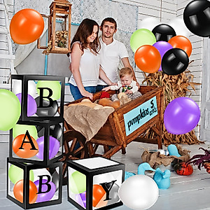 Jenaai 44 Pcs Halloween Baby Shower Party Decorations 4 Pcs Black Transparent Balloon Boxes with Baby Letters 40 Pcs 10 Inch Balloons for Halloween Gender Reveal Party Supplies