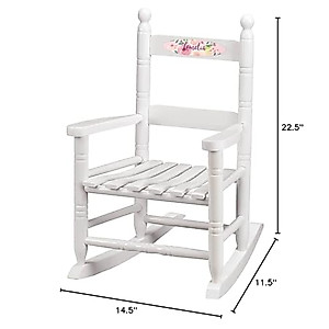 Personalized Watercolor Floral Children's Rocking Chair, Durable Wood - Measures 14 1/2" Wide x 11 1/2" Deep; 22 1/2" Overall Height, White Font