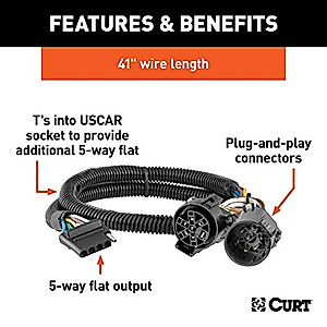 CURT 56584 Replacement Vehicle-Side Custom USCAR 5-Pin Trailer Wiring Harness , Black
