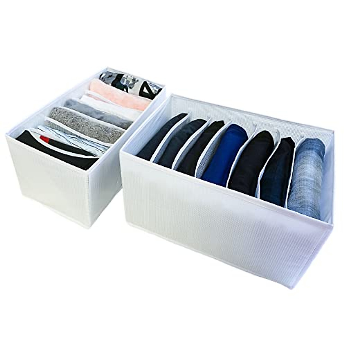 Abyme Clothes Organizer, Compartment Drawer Dividers for Clothes, Closet Organizers and Storage Box for Jeans/Tshirt/Legging/Towel/Pants/Scarf/Kids Clothes 7-Cell Clothes Drawer Storage Organizer 2pcs