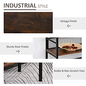 HOMCOM 3-Tier Console Table Industrial Style Storage Metal Wooden Shelf with a Robust Multi-Functional Design & Adjustable Feet, Black