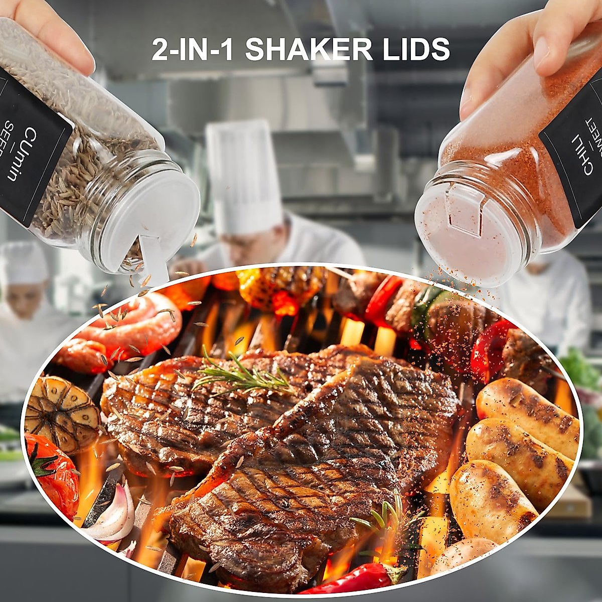 48 Pcs Glass Spice Jars with Labels and Black Lids 4oz Spice Container Set Seasoning Bottles with Blank and Printed Labels, Shaker Lids, Collapsible Funnel and Brush Included