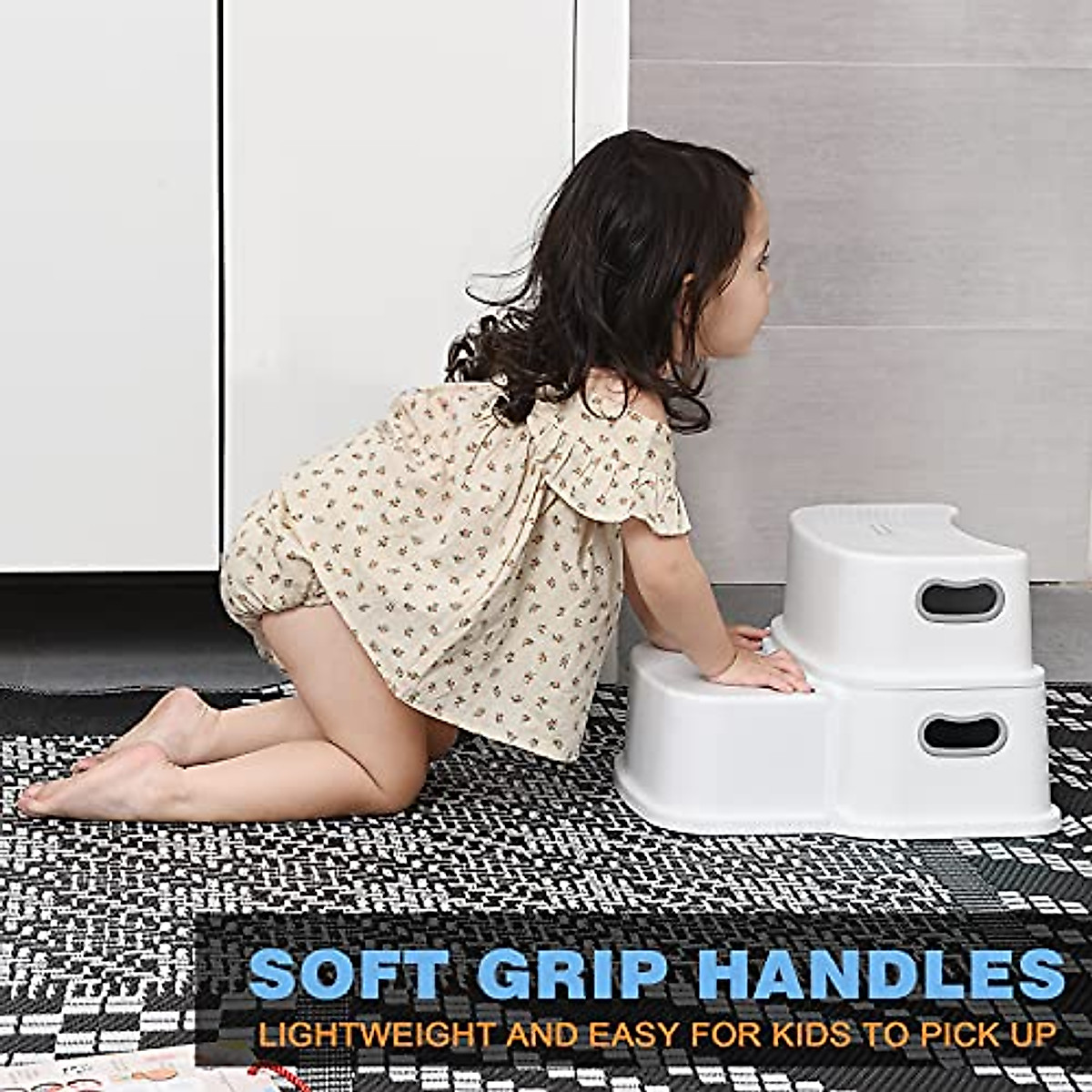 Glamore 2 Step Stool for Kids, Toddler Step Stool, Kids Step Stool for Bathroom Sink, Potty Training, Toilet Stool, Slip Resistant, Dual Height 4.5"- 9.4", Dual Width 5"- 6", White 1 Pack