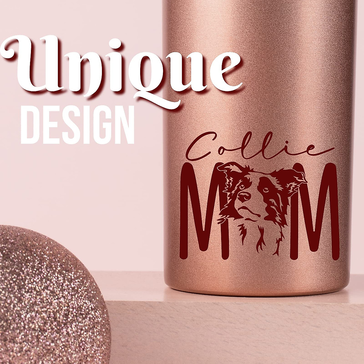 Onebttl Dog Mom Gifts, Dog Lover Gifts for Women, Best Dog Mom Ever, 20 oz Rose Gold Insulated Tumbler - Border Collie Mom