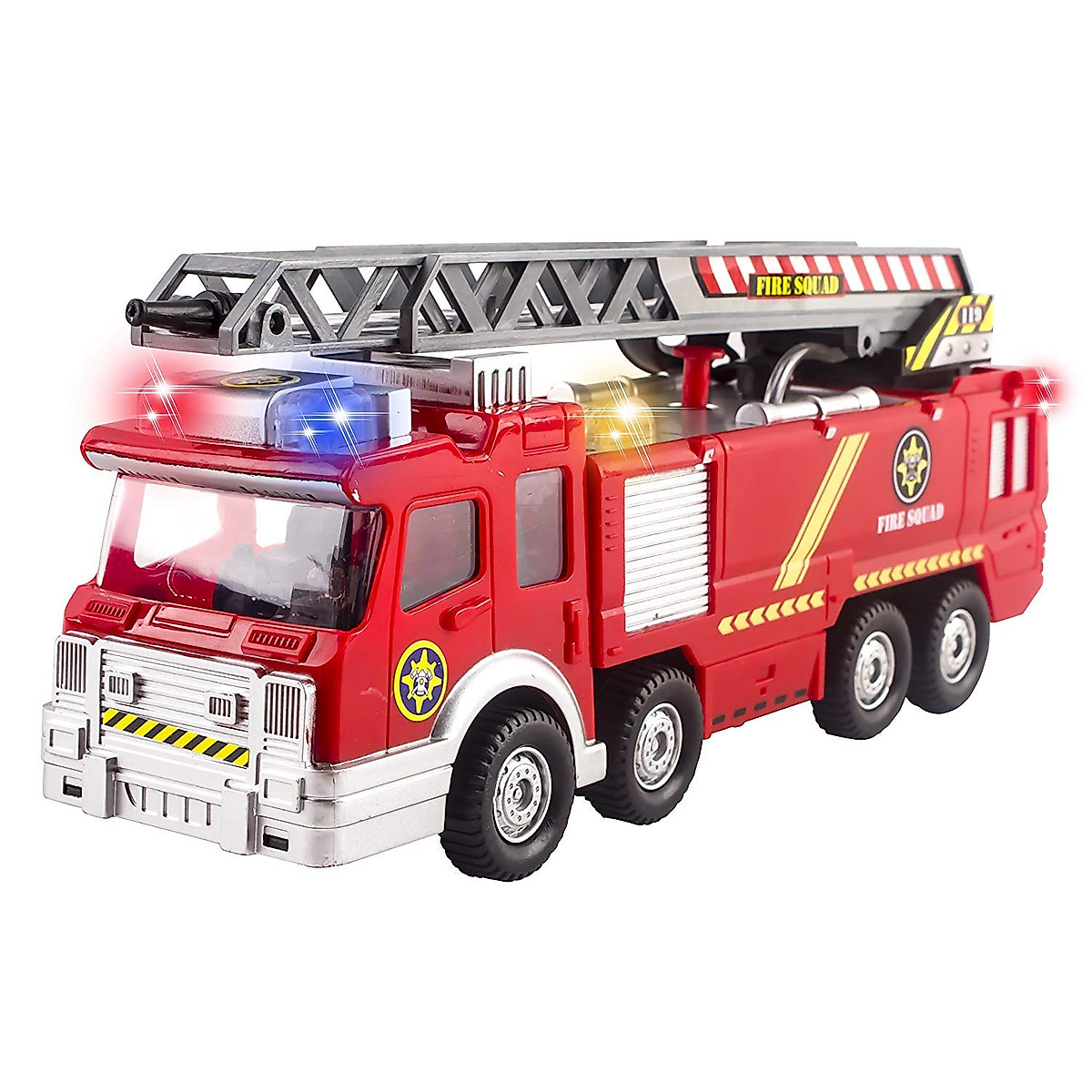 Fire Truck Toy Rescue with Shooting Water, Lights and Sirens Sounds, Extending Ladder and Water Pump Hose to Shoot Water, Bump and Go Action by Vokodo