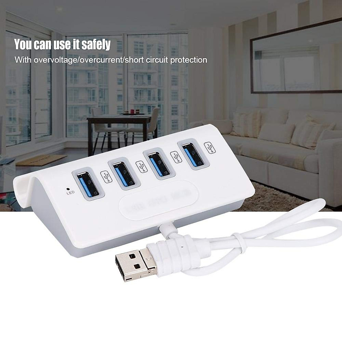 4-Port USB2.0 Hub with Phone Holder, Charge Your Phone When Play, Extend Cable for PC, Laptop, Tablet and More