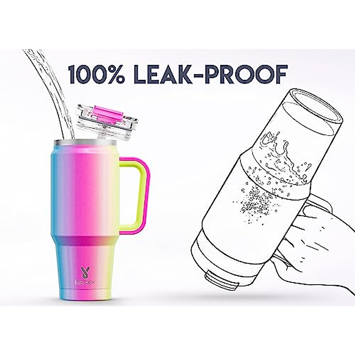 Meoky 32 oz Tumbler with Handle, Insulated Tumbler with Lid and Straw, Stainless Steel Travel Mug, Keeps Cold for 24 Hours, 100% Leak Proof, Fits in Car Cup Holder (Carnival)